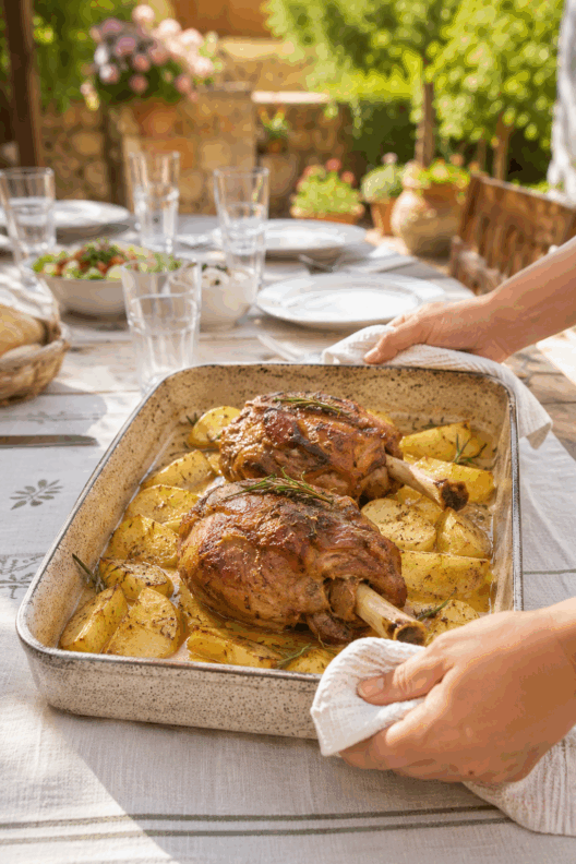 Greek Style Slow Roasted Pork Shanks with Lemon Potatoes - Mygreekitchen