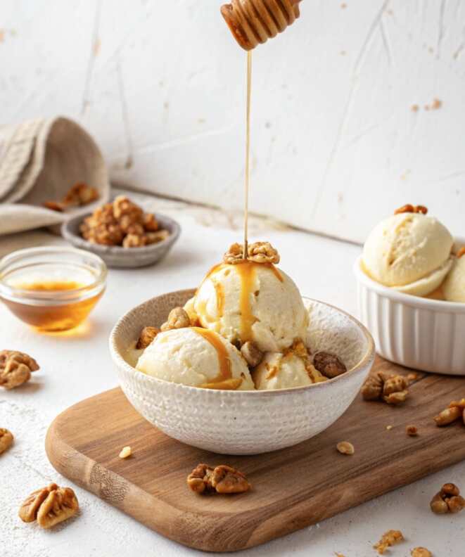 Greek Yogurt Ice Cream with Walnuts & Caramelized Honey - Mygreekitchen