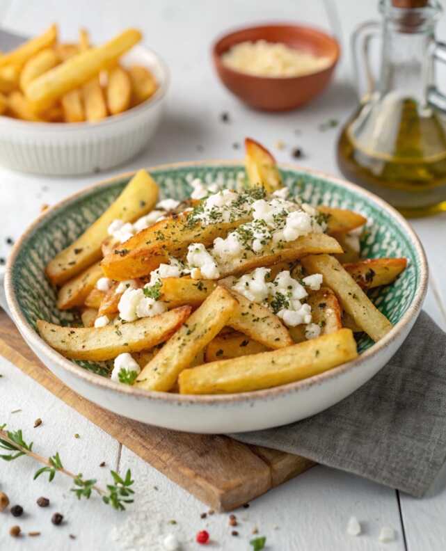 Tiganites Patates me feta - Mygreekitchen